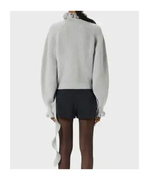 Blumarine Wool Cardigan With Ruching And Flounced Detailing