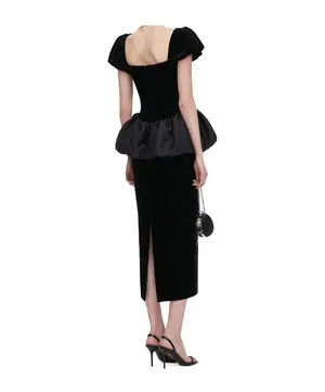 SELF-PORTRAIT Velvet Bubble Peplum Midi Dress