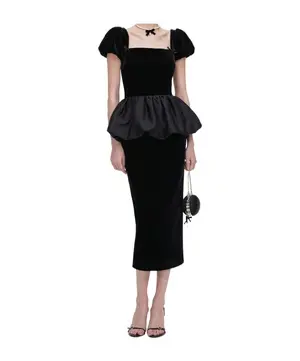 SELF-PORTRAIT Puff-sleeve Peplum Dress