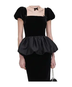 SELF-PORTRAIT Puff-sleeve Peplum Dress