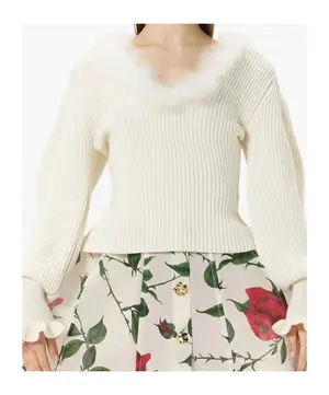Blumarine V-neck Raw-edge Puff-sleeve Sweater