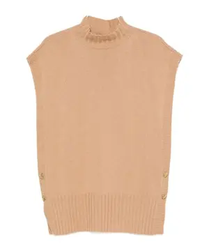 TWINSET Button-detail High-neck Knitted Vest - Beige