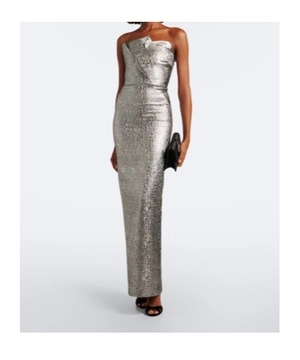 Roland Mouret Pleated Lamé Jacquard Bustier Gown