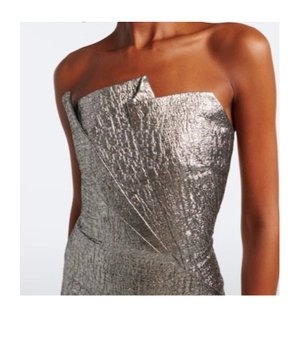 Roland Mouret Pleated Lamé Jacquard Bustier Gown