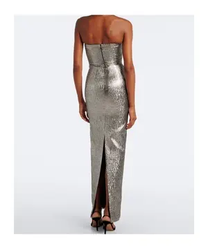 Roland Mouret Pleated Lamé Jacquard Bustier Gown