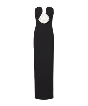 Roland Mouret Floral-appliqué Crêpe Bustier Gown - Black