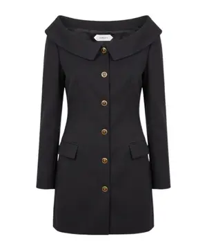 Versace Wool Grain De Poudre Mini Dress - Black