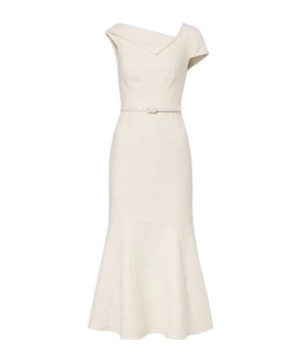 Roland Mouret Asymmetric Tweed Dress With Tie Detail - White