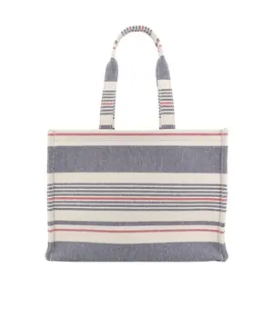 Celine Large Cabas Thais In Striped Textile And Calfskin - Gray