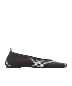 Burberry Checked Knitted Slip-on Ballerina Shoes - Mahogany