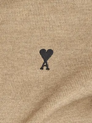AMI Paris Logo Embroidered Crewneck Jumper - Beige