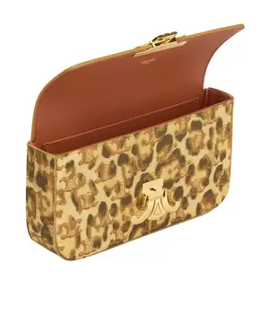 Celine Chain Shoulder Bag Claude In Triomphe Canvas With Leopard Print
