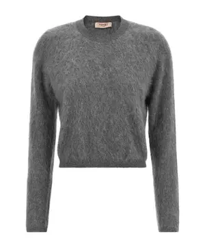 TWINSET Fuzzy Long-sleeved Crewneck Knitted Jumper - Grey