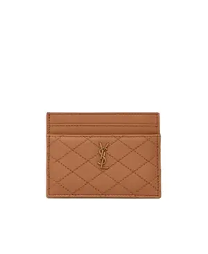 Saint Laurent Gaby Card Case In Quilted Lambskin - Brown