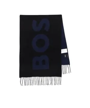Hugo Boss Logo Jacquard Fringed Edge Scarf - Black