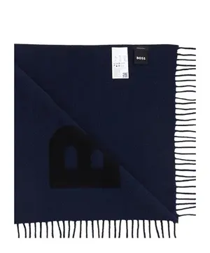 Hugo Boss Logo Jacquard Fringed Edge Scarf
