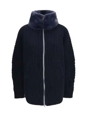 Herno High-neck Fur Jacket - Blue