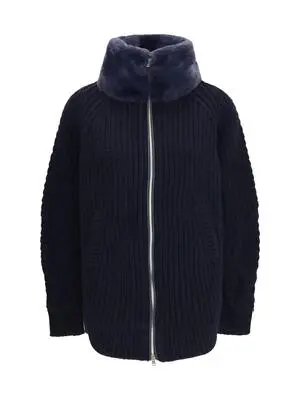 Herno High-neck Fur Jacket - Blue