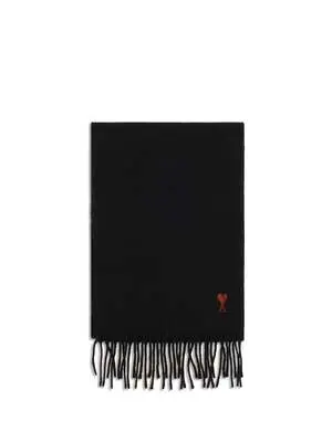AMI Paris Quota De Coeur Wool Scarf - Black