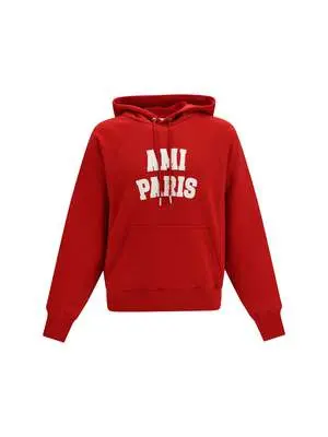 AMI Paris Embroidered Cotton Hoodie - Red