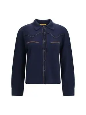Guest In Residence Cropped Western Cashmere Shirt - Blue