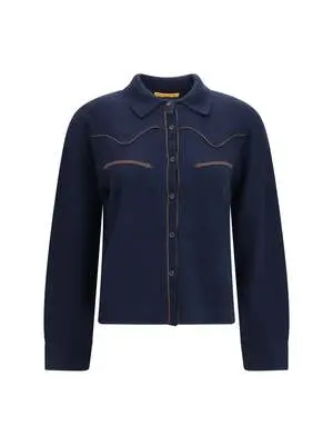 Guest In Residence Cropped Western Cashmere Shirt - Blue