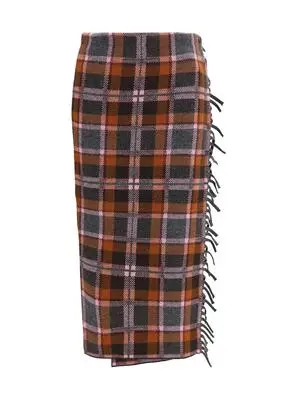 Guest In Residence Tartan Fringed Wrap Skirt - Brown