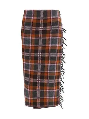 Guest In Residence Tartan Fringed Wrap Skirt - Brown