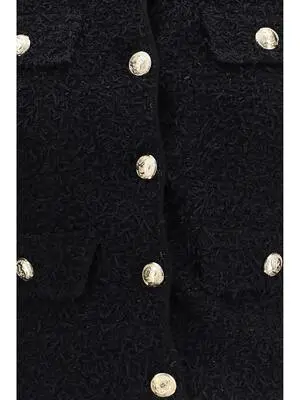 Balmain Double-breasted Tweed Cropped Jacket With Logo Buttons - Black