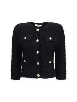 Balmain Double-breasted Tweed Cropped Jacket With Logo Buttons - Black