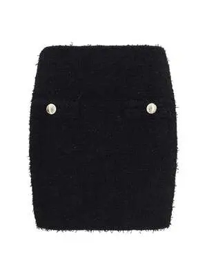 Balmain Tweed Mini Skirt With Logo Buttons - Black