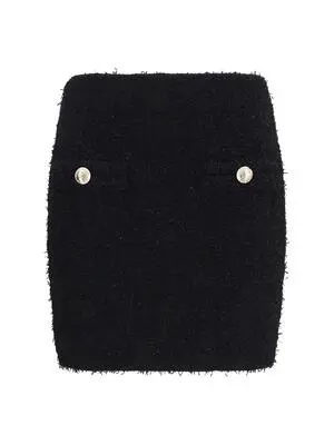 Balmain Tweed Mini Skirt With Logo Buttons - Black