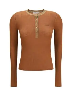 Chloé Ultra-fine Wool Knit Henley Top - Cream