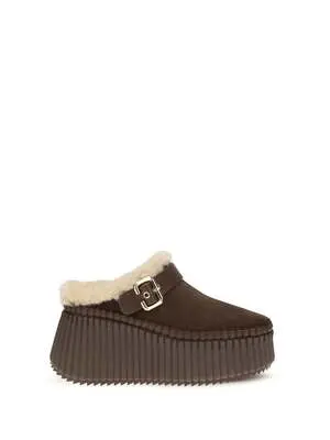 Chloé Nama Wedge Mules - Brown