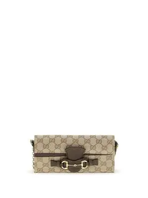 Gucci Gg Fabric Chain Wallet With Horsebit - Cream