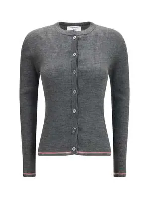 Thom Browne Ribbed Merino Wool Cardigan - Gray