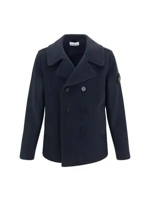 Stone Island Double-breasted Wool And Cashmere Jacket - Blue