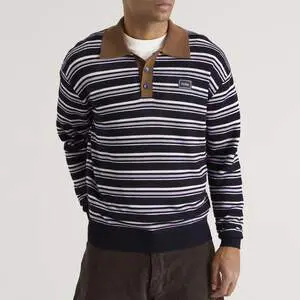 Drole De Monsieur Striped Knitwear Polo - Navy