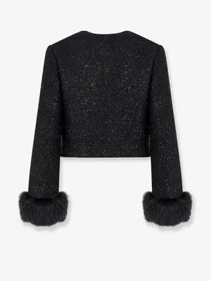 SELF-PORTRAIT Cropped Wool Blend Blazer With All-over Laminated Details