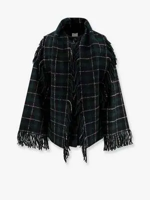 TOTEME Fringed Scarf Madras Wool Coat