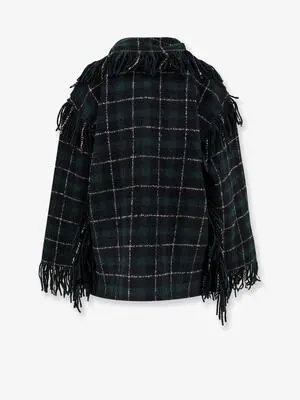 TOTEME Fringed Scarf Madras Wool Coat - Multicolor