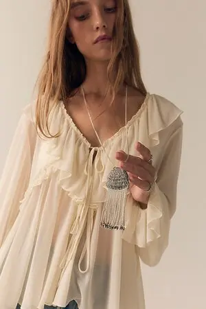 Free People Zelda Fringe Necklace - Hematite Base