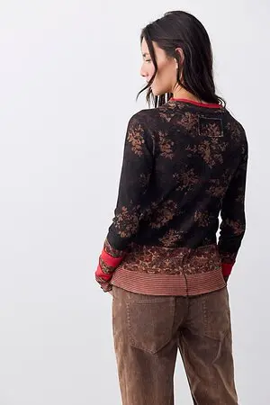 Free People We The Free Easy Does It Printed Long Sleeve Tee - Black Combo