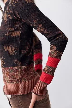 Free People We The Free Easy Does It Printed Long Sleeve Tee - Black Combo