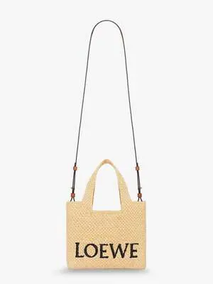 Loewe Paula's Ibiza -small Font Raffia Handbag With Embroidered Logo On The Front - Cream