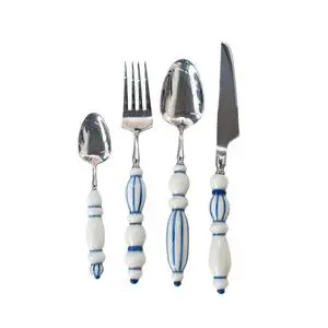 H2 STUDIO Fun Dining Handcrafted Ceramic Porcelain Cutlery Full Set Classic Blue