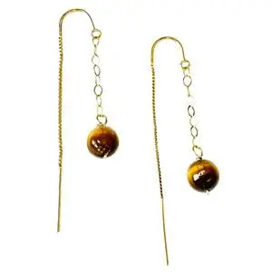 LEXI JEWELRY Brown Golden Tiger Eye Threader Earrings