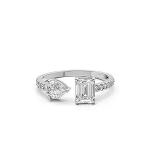 AYA FINE JEWELRY Harlow Emerald Cut & Pear Lab Grown Diamond Toi Et Moi Ring In Gold - White