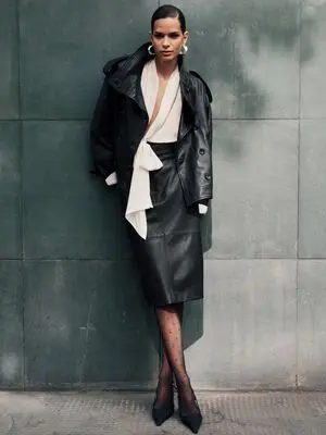 REISS Neriah Leather Belted Midi Pencil Skirt