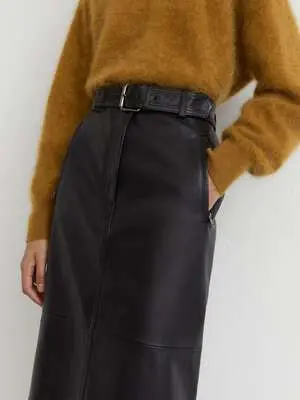 REISS Neriah Leather Belted Midi Pencil Skirt